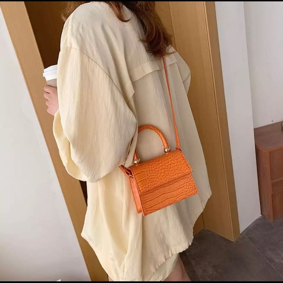 Bags | Mini Crocodile Texture Orange Crossbody Purse | Poshmark